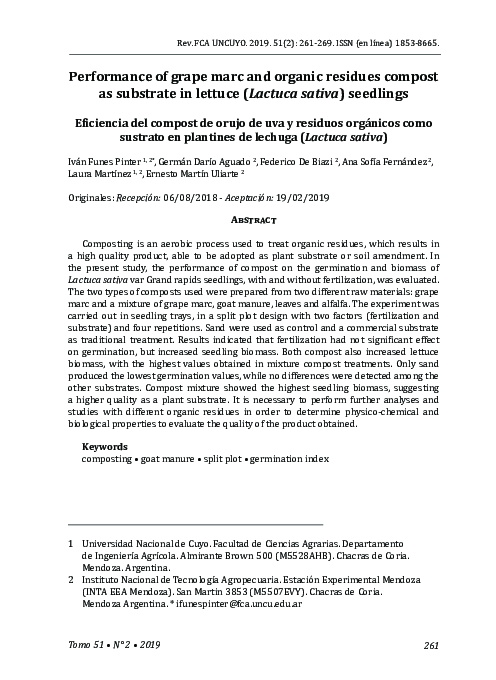 (PDF) Performance of grape marc and organic residues compost as substrate in lettuce (Lactuca ...