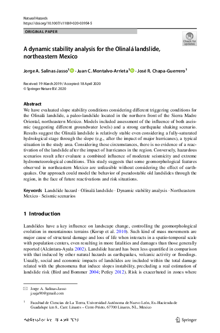 (PDF) A dynamic stability analysis for the Olinalá landslide, northeastern Mexico | Juan Carlos ...