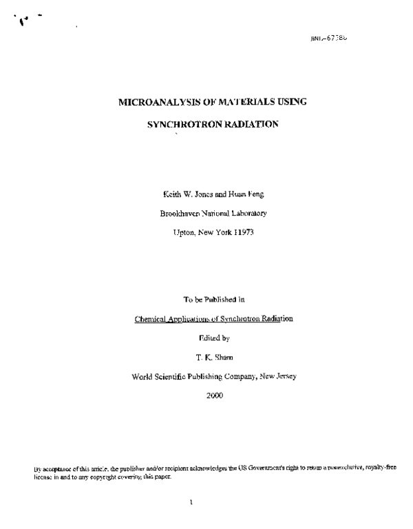 (PDF) Microanalysis of Materials Using Synchrotron Radiation