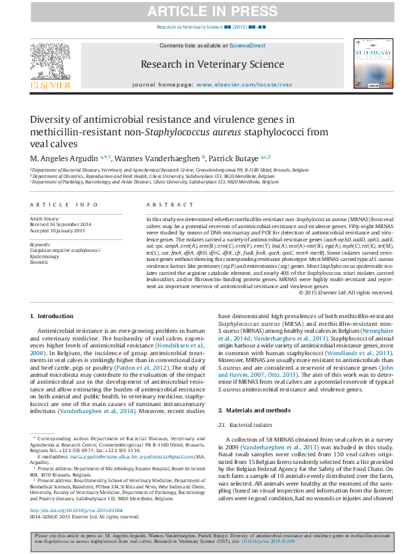 (PDF) Diversity of antimicrobial resistance and virulence genes in ...