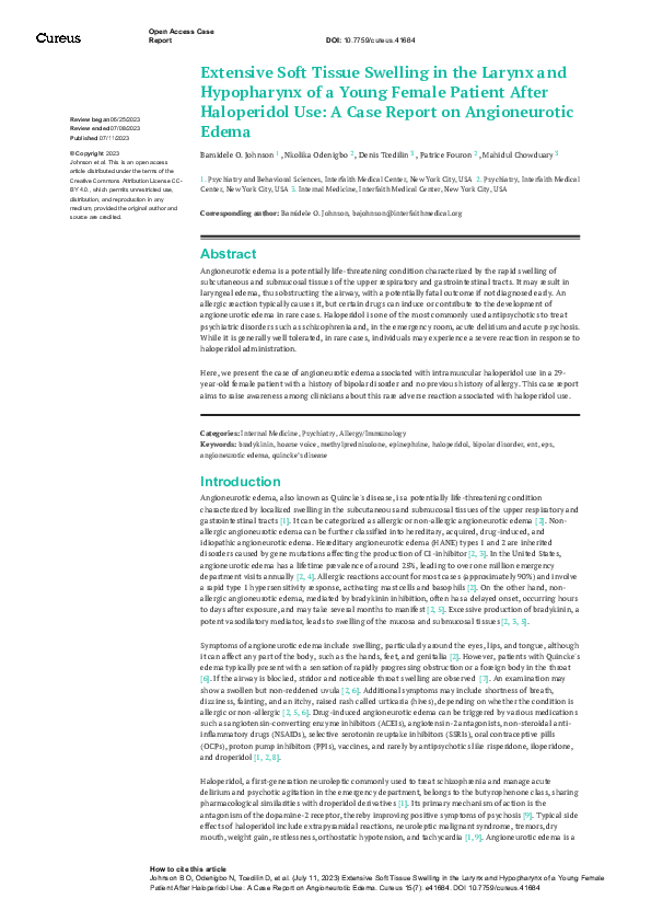 (PDF) Extensive Soft Tissue Swelling in the Larynx and Hypopharynx of a ...