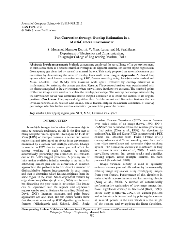 (PDF) Pan Correction through Overlap Estimation in a Multi-Camera Environment