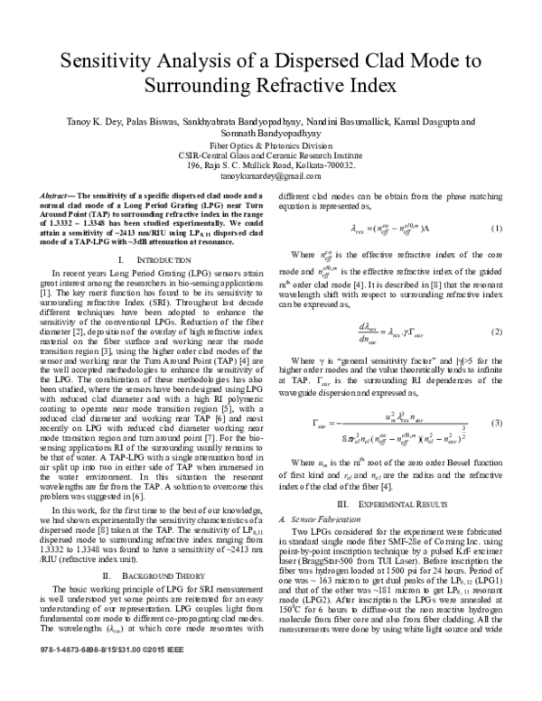 (PDF) Sensitivity analysis of a dispersed clad mode to surrounding refractive index