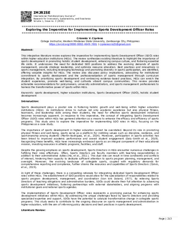 (PDF) Exploring the Imperative for Implementing Sports Development Officer Roles