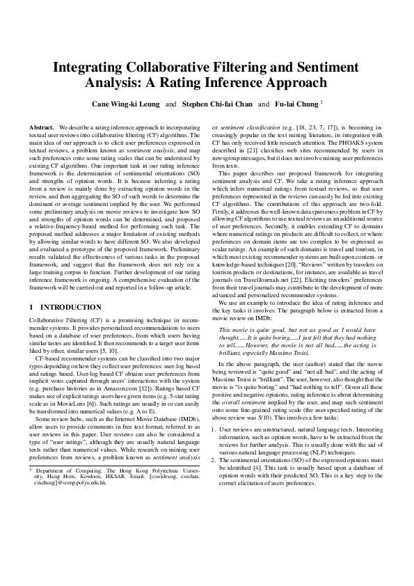 (PDF) Integrating collaborative filtering and sentiment analysis: A ... (PDF) Integrating collaborative filtering and sentiment analysis: A ...