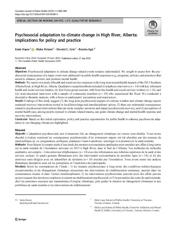 (PDF) Psychosocial adaptation to climate change in High River, Alberta ...