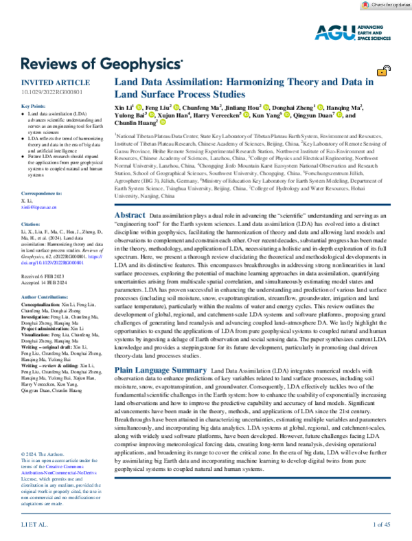 (PDF) Land Data Assimilation: Harmonizing Theory and Data in Land ...