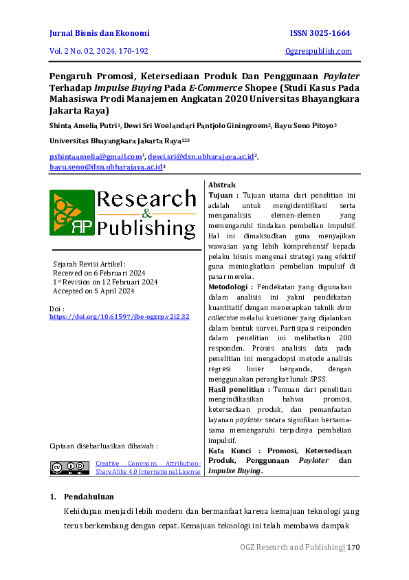 (PDF) Pengaruh Promosi, Ketersediaan Produk Dan Penggunaan Paylater Terhadap Impulse Buying Pada ...