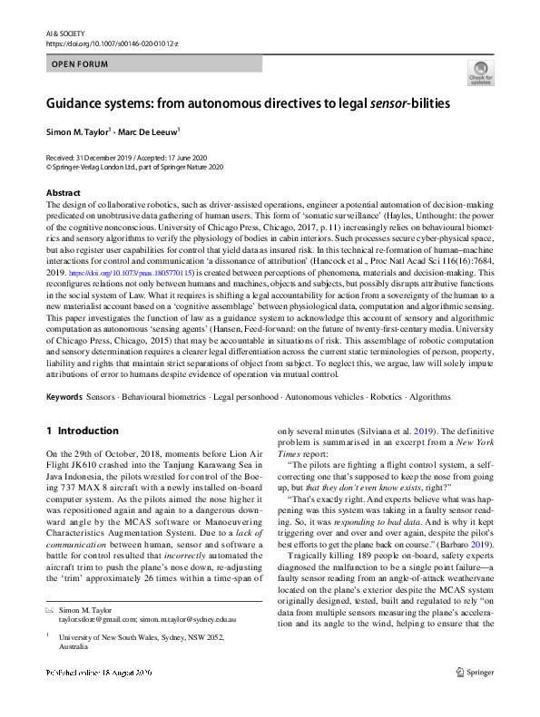 (PDF) Guidance systems: from autonomous directives to legal sensor-bilities