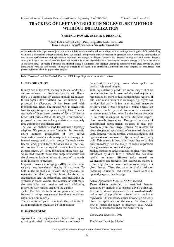 (PDF) Tracking of Left Ventricle Using Level Set Method Without Initialization 1