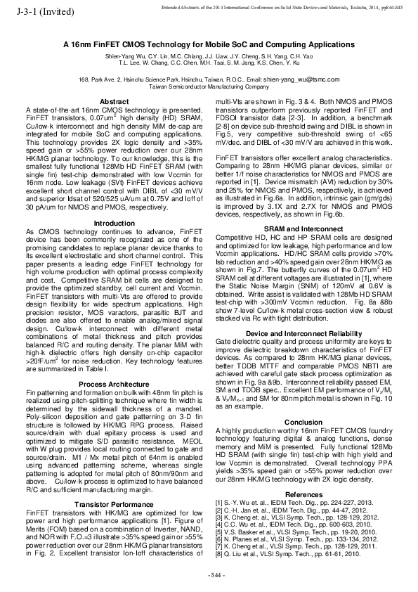 (PDF) A 16nm FinFET CMOS Technology for Mobile SoC and Computing Applications