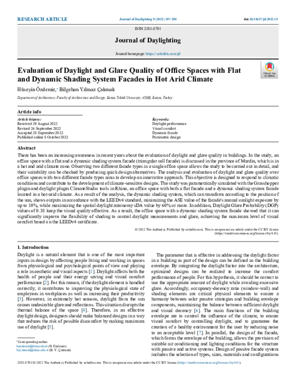 (PDF) Evaluation of Daylight and Glare Quality of Office Spaces with Flat and Dynamic Shading ...