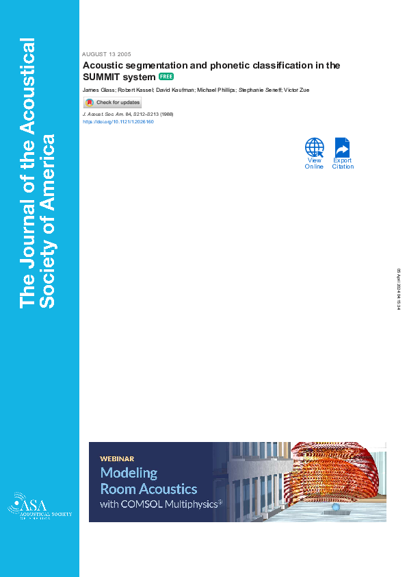 (PDF) Acoustic segmentation and phonetic classification in the SUMMIT ...