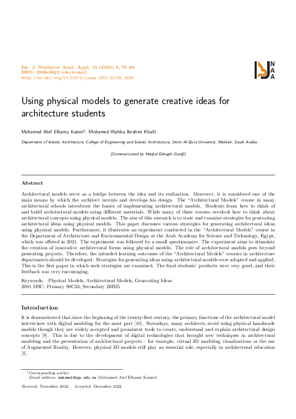 (PDF) Using physical models to generate creative ideas for architecture ...