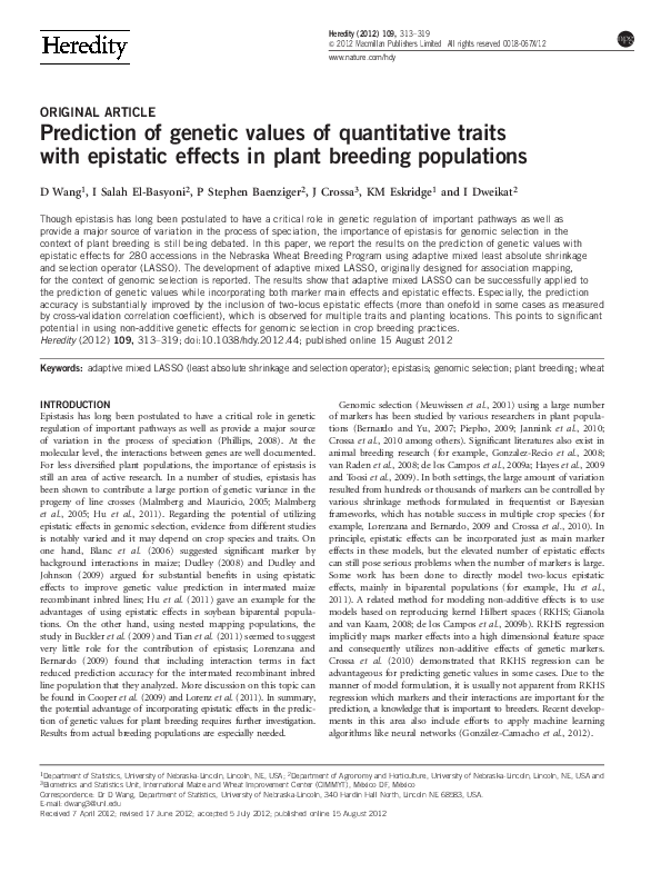 (PDF) Prediction of Genetic Values of Quantitative Traits in Plant ...