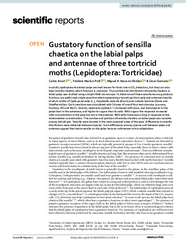 (PDF) Gustatory function of sensilla chaetica on the labial palps and ...
