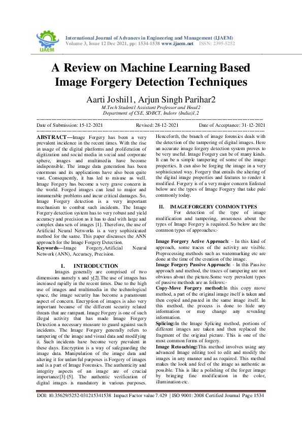 (PDF) A Review on Machine Learning Based Image Forgery Detection Techniques