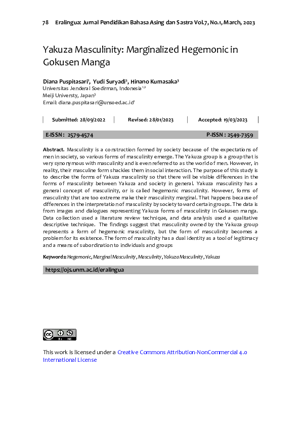 (PDF) Yakuza Masculinity: Marginalized Hegemonic in Gokusen Manga