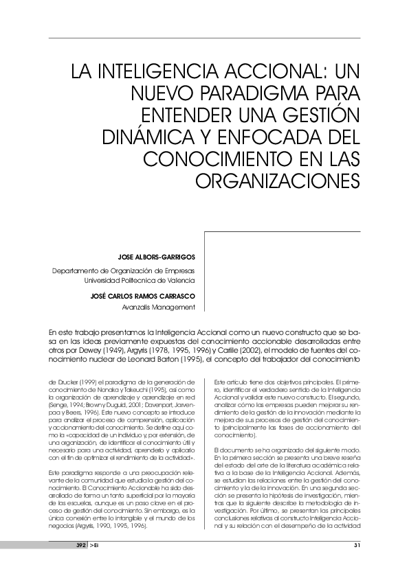 (PDF) La Inteligencia Accional: un nuevo paradigma para entender una gestión dinámica y enfocada ...