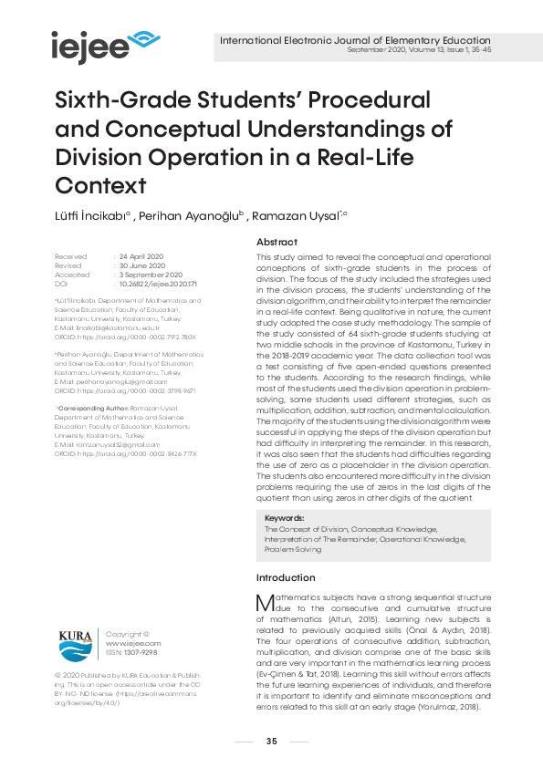 (PDF) Sixth-Grade Students Procedural and Conceptual Understandings of ...