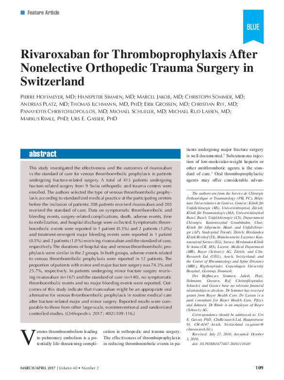 (PDF) Rivaroxaban for Thromboprophylaxis After Nonelective Orthopedic ...