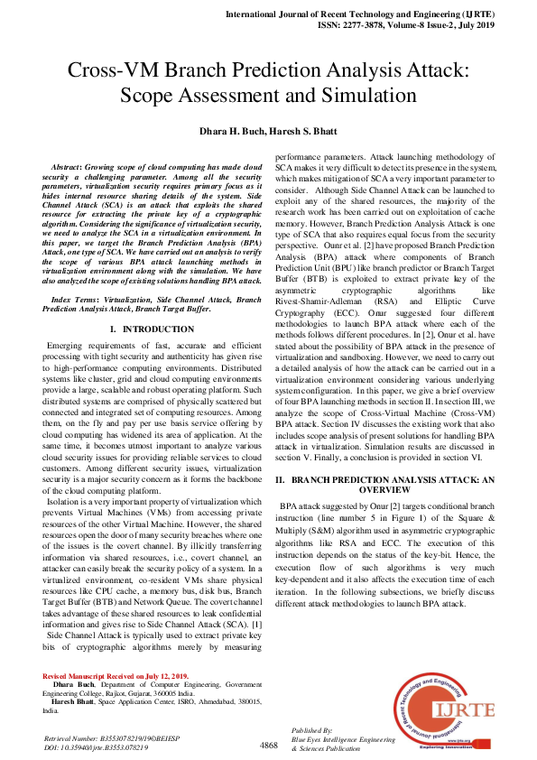 (PDF) Cross-VM Branch Prediction Analysis Attack: Scope Assessment and ...