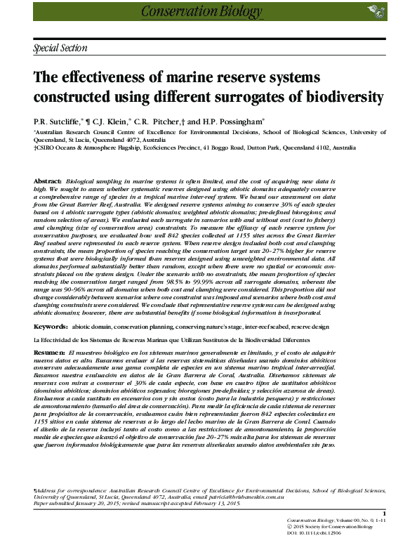 (PDF) The effectiveness of marine reserve systems constructed using ...