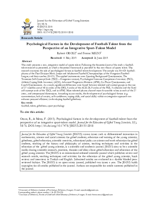 (PDF) Psychological Factors in the Development of Football-Talent from ...