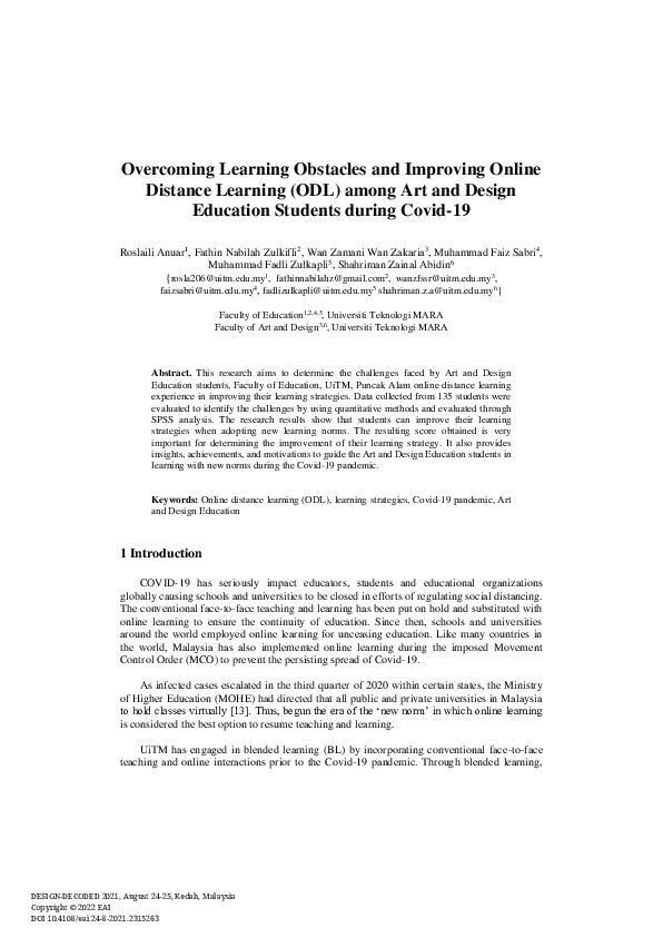 (PDF) Overcoming Learning Obstacles and Improving Online Distance ...