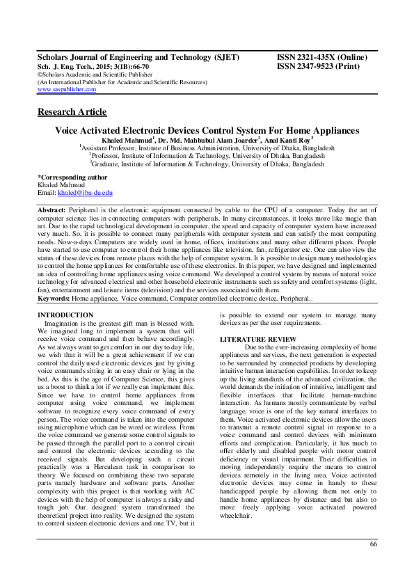 (PDF) Voice Activated Electronic Devices Control System For Home Appliances