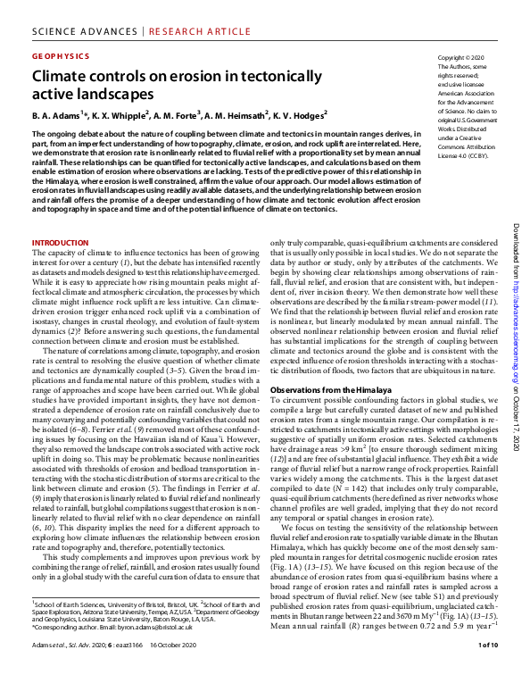 (PDF) Climate controls on erosion in tectonically active landscapes
