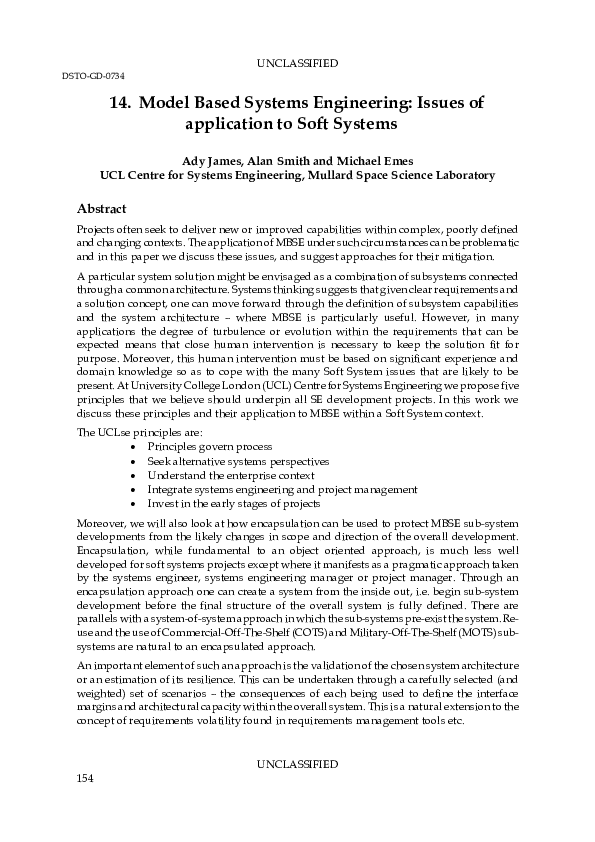 (PDF) Model Based Systems Engineering: Issues of Application to Soft Systems