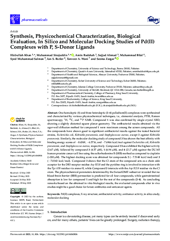 (PDF) Synthesis, Physicochemical Characterization, Biological Evaluation, In Silico and ...