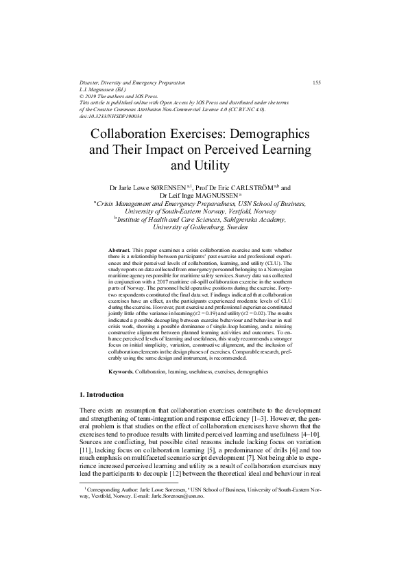 (PDF) Collaboration Exercises: Demographics and Their impact on Perceived Learning and utility