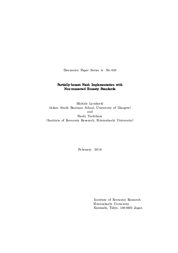 (PDF) Nash Implementation with Non-Connected Honesty