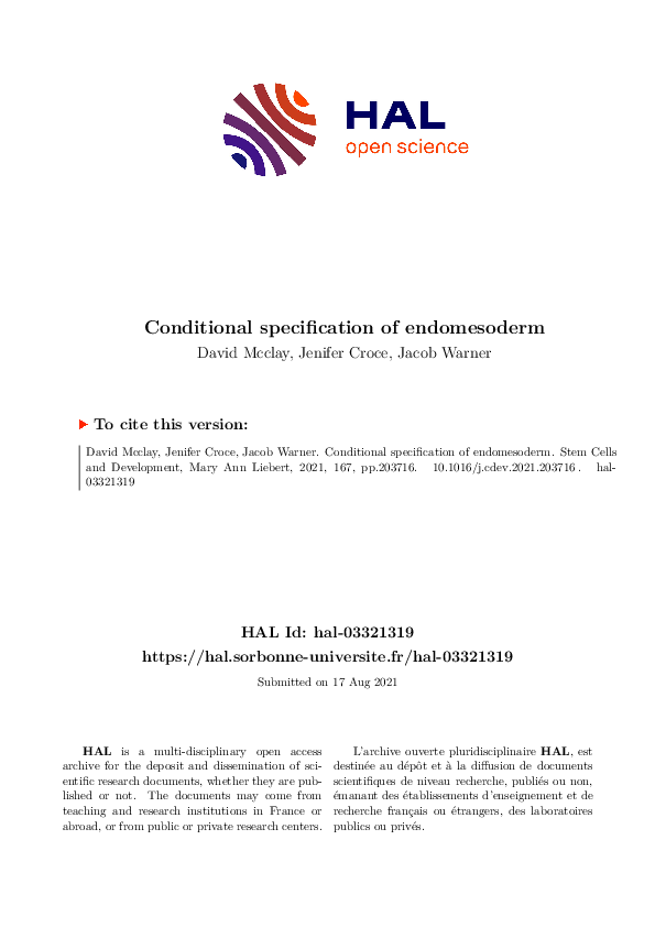(PDF) Conditional specification of endomesoderm | Jenifer Croce ...