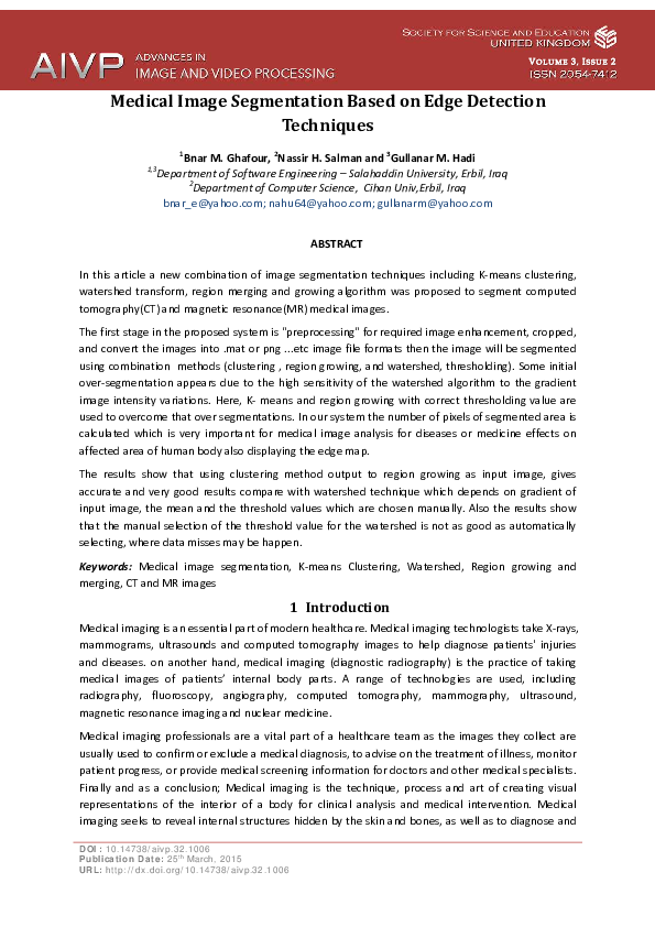 (PDF) Medical Image Segmentation Based on Edge Detection Techniques