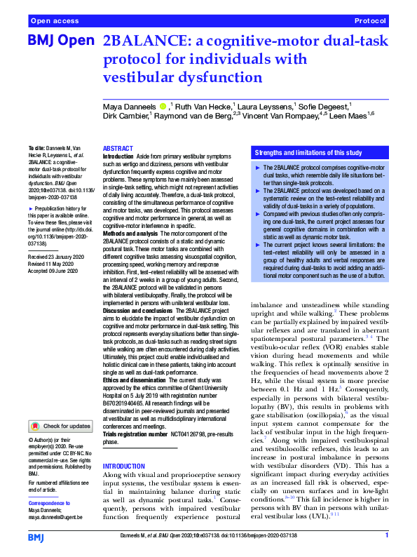 (PDF) 2BALANCE: a cognitive-motor dual-task protocol for individuals ...