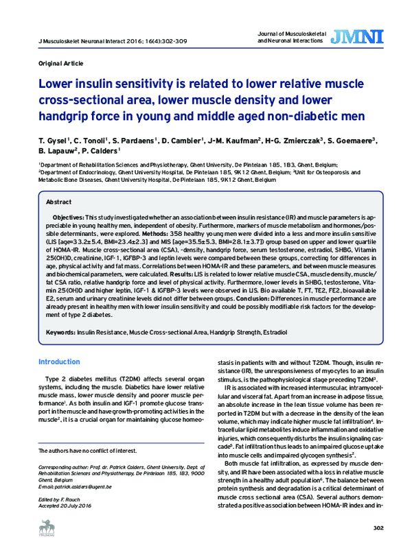 (PDF) Lower insulin sensitivity is related to lower relative muscle ...