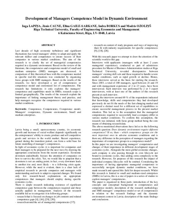 (PDF) Development of Managers Competence Model in Dynamic Environment ...