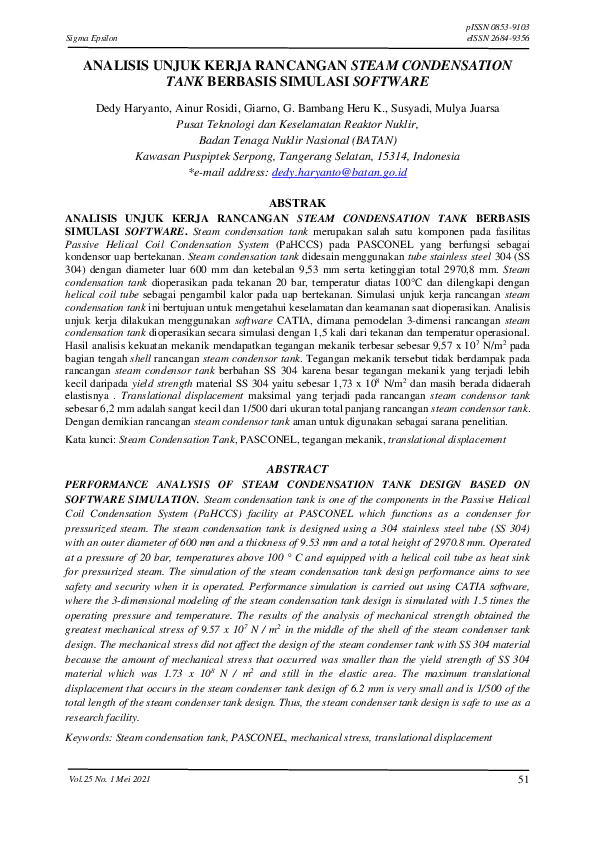 (PDF) Analisis Unjuk Kerja Rancangan Steam Condensation Tank Berbasis Simulasi Software