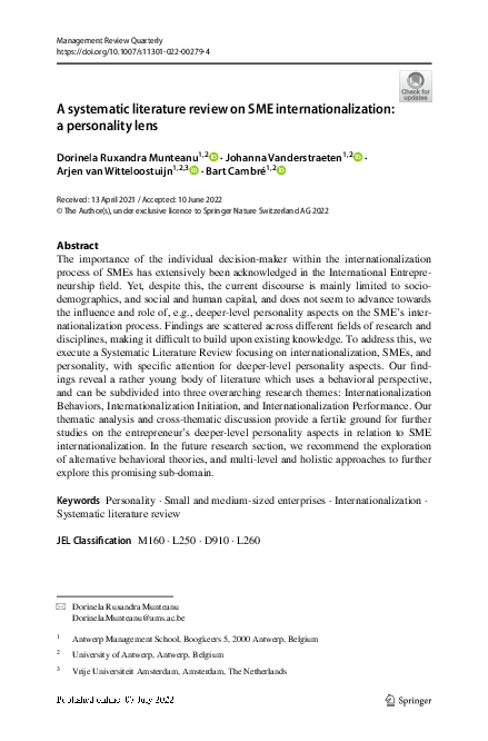 (PDF) A systematic literature review on SME internationalization: a personality lens