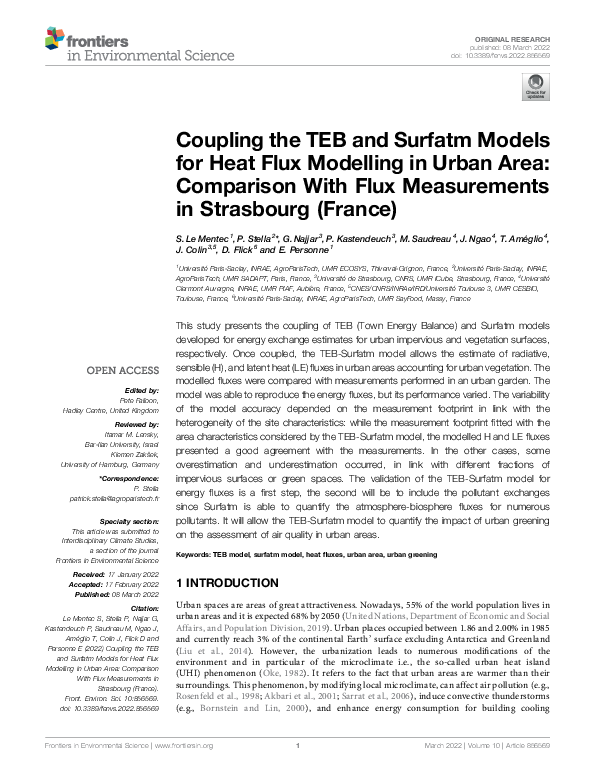 (PDF) Coupling the TEB and Surfatm Models for Heat Flux Modelling in ...
