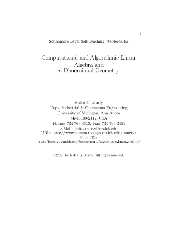 (PDF) Computational and Algorithmic Linear Algebra and n-Dimensional Geometry
