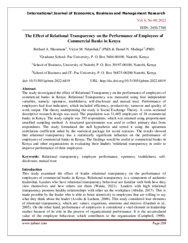 (PDF) The Effect of Relational Transparency on the Performance of ...