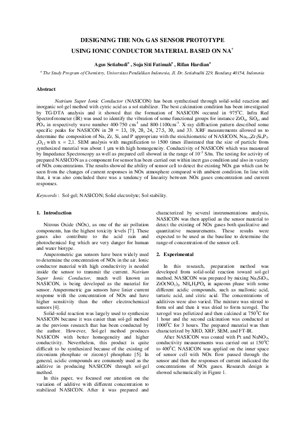 (PDF) DESIGNING THE NOx GAS SENSOR PROTOTYPE USING IONIC CONDUCTOR ...