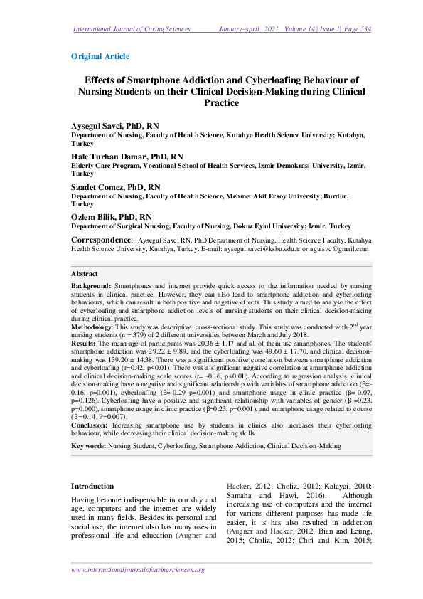 (PDF) Effects of Smartphone Addiction and Cyberloafing Behaviour of Nursing Students on their ...