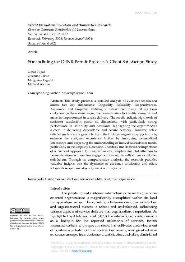(PDF) Streamlining the DENR Permit Process: A Client Satisfaction Study