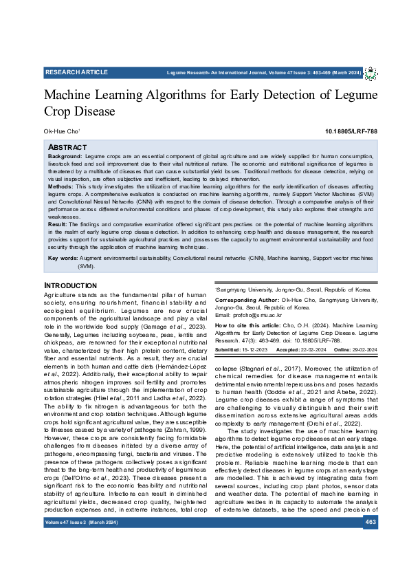 (PDF) Machine Learning Algorithms for Early Detection of Legume Crop ...