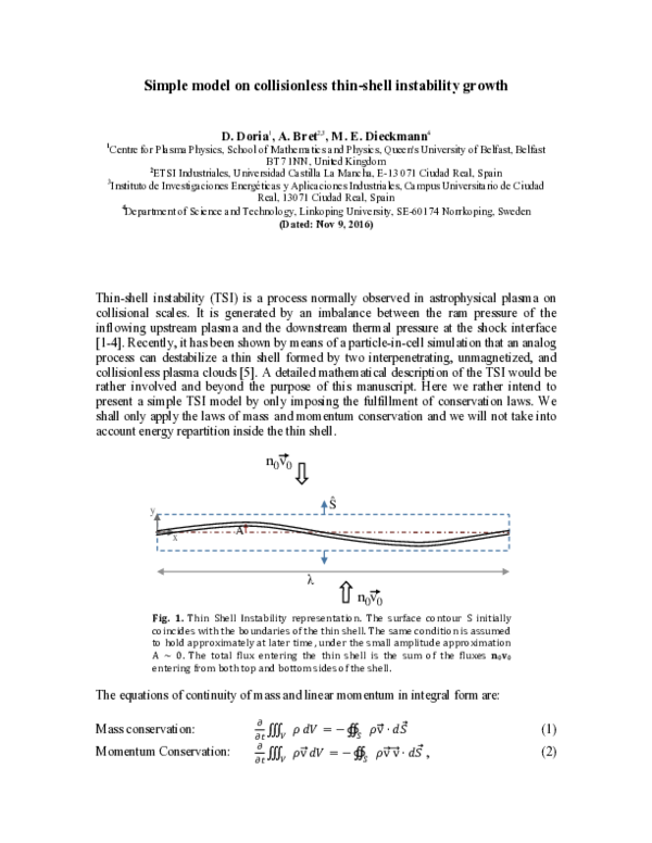 (PDF) Simple model on collisionless thin-shell instability growth